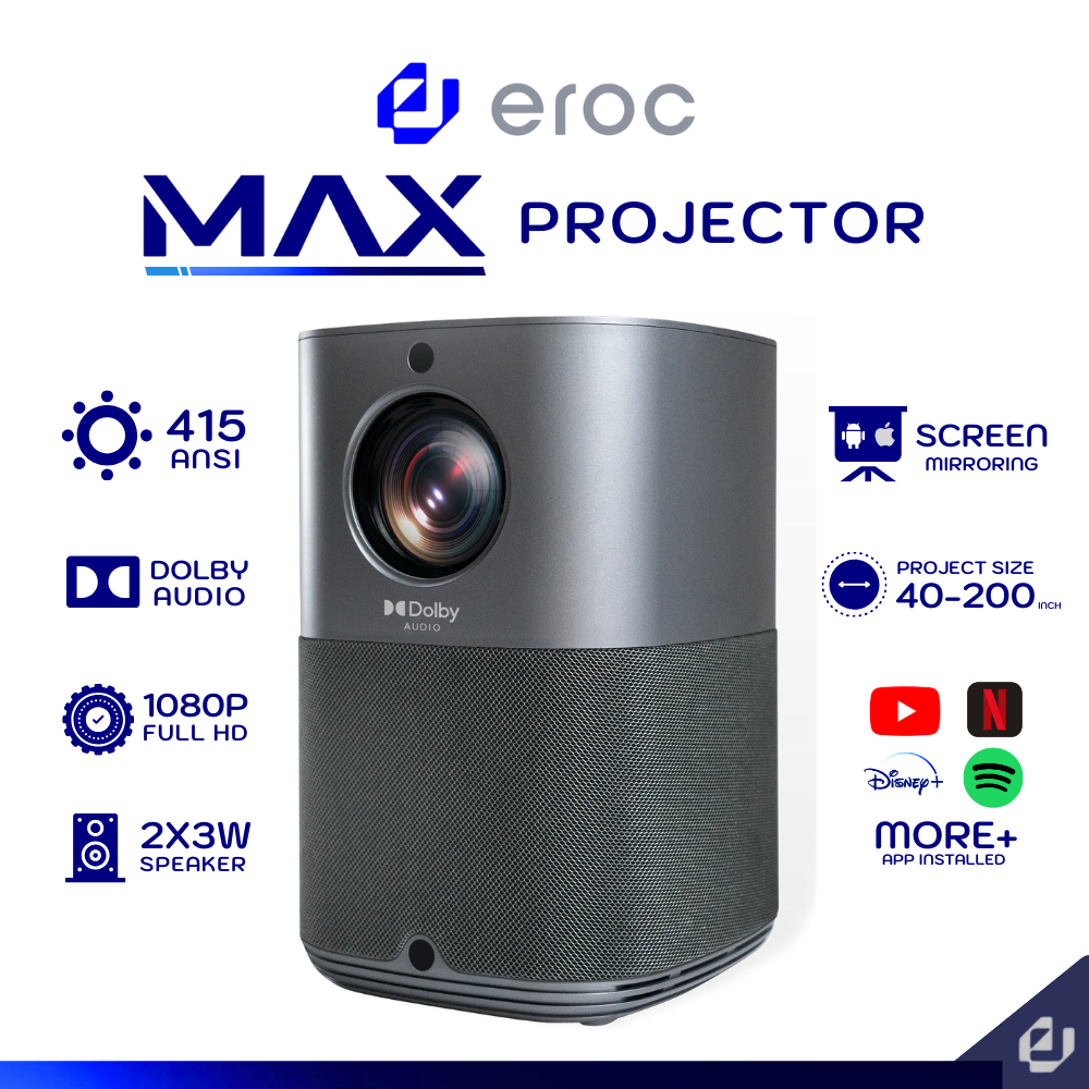 EROC Max Projector Dolby Audio With Full HD 1080P YouTube Netflix ...