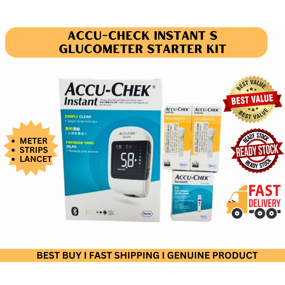 ACCU-CHECK INSTANT S GLUCOMETER STARTER KIT - FULL SET 50s STRIP + 60s ...