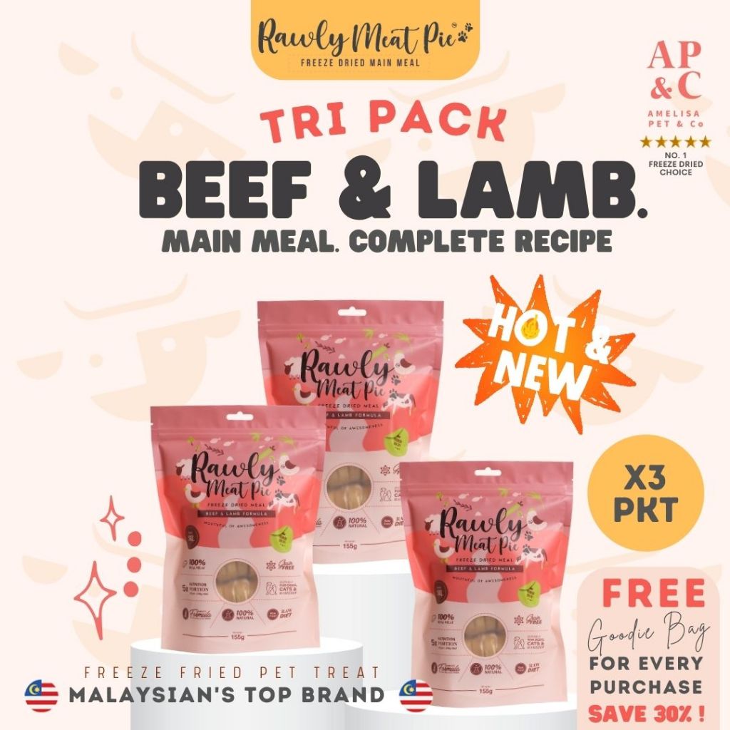Rawly Meat Pie Freeze Dried Pet Food Beef & Lamb Formula Tri Pack ...