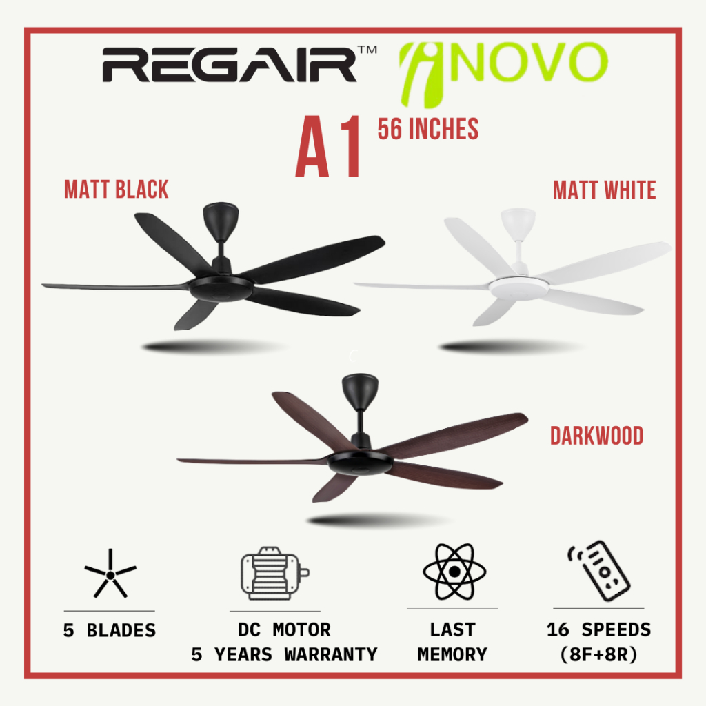 Regair Inovo A1 56" Ceiling Fan DC Motor Remote Control With Led Light ...