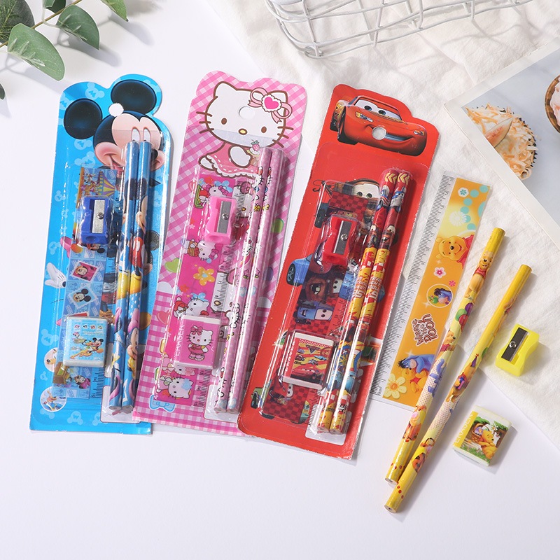 5 in 1 Stationery Set Pencil Ruler Eraser Kids Children School Party ...