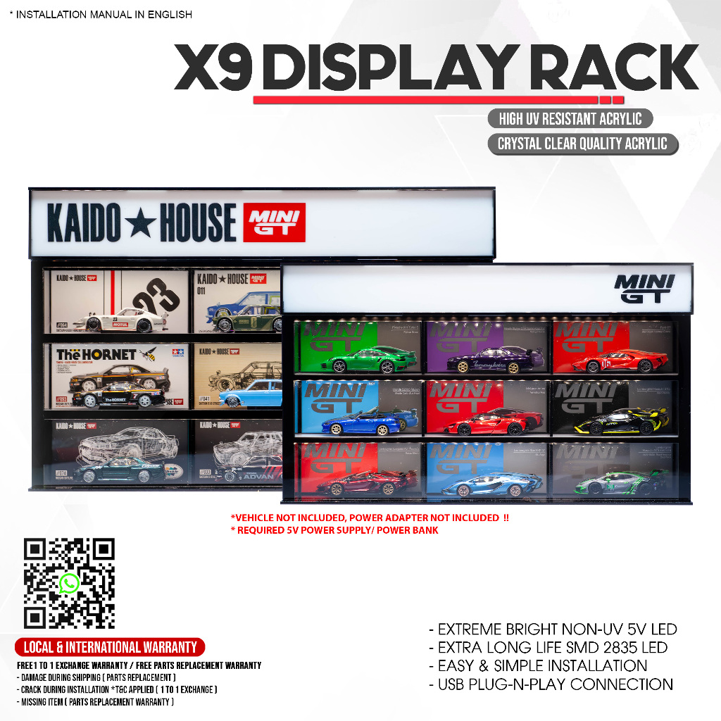 X9 MiniGT / KAIDO Acrylic Display RACK (XL) for 1:64 Die-cast Car Model ...
