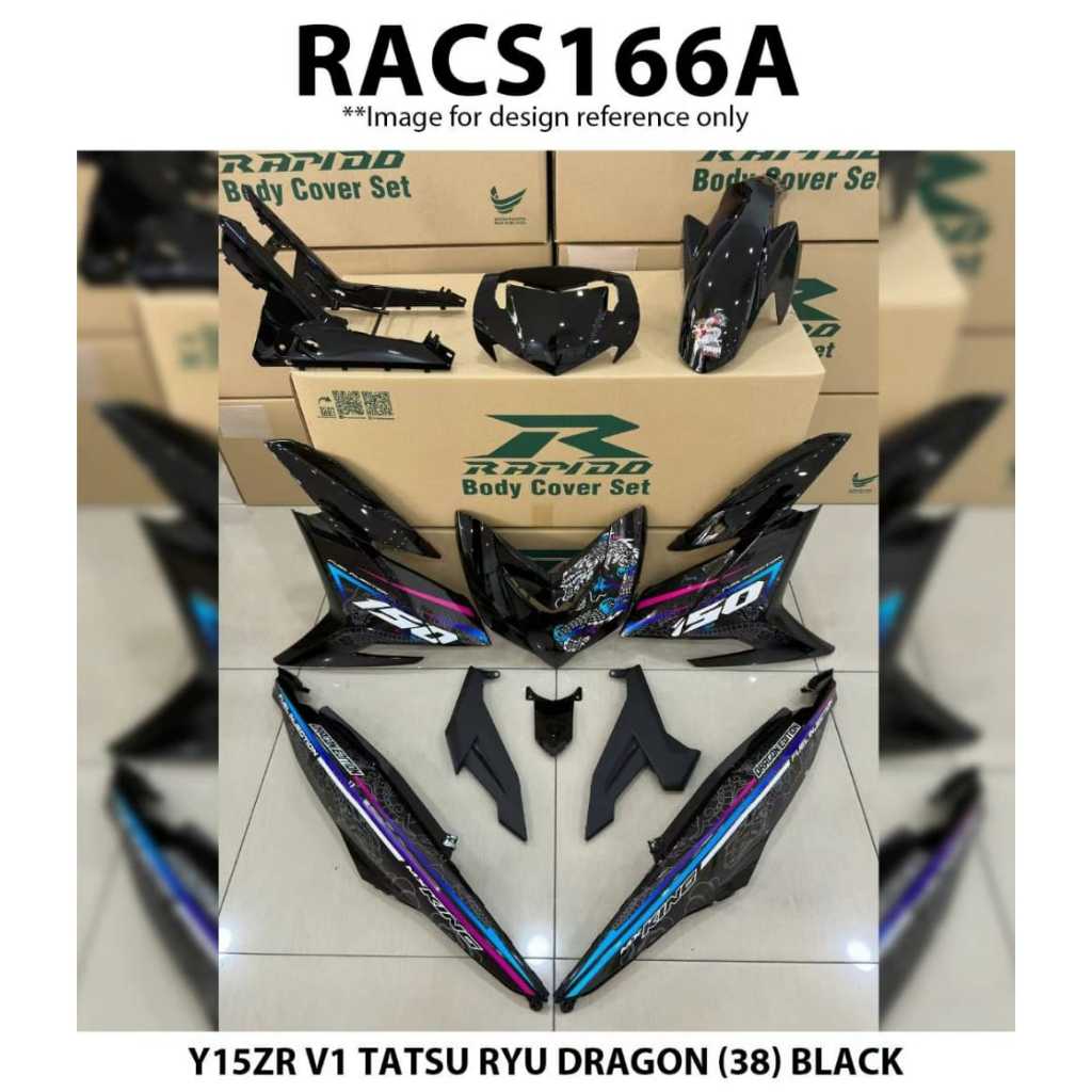 Rapido Cover Set Yamaha Y15ZR V1 V2 TATSU RYU Dragon (38) Black White Accessories Motor Y15 ...