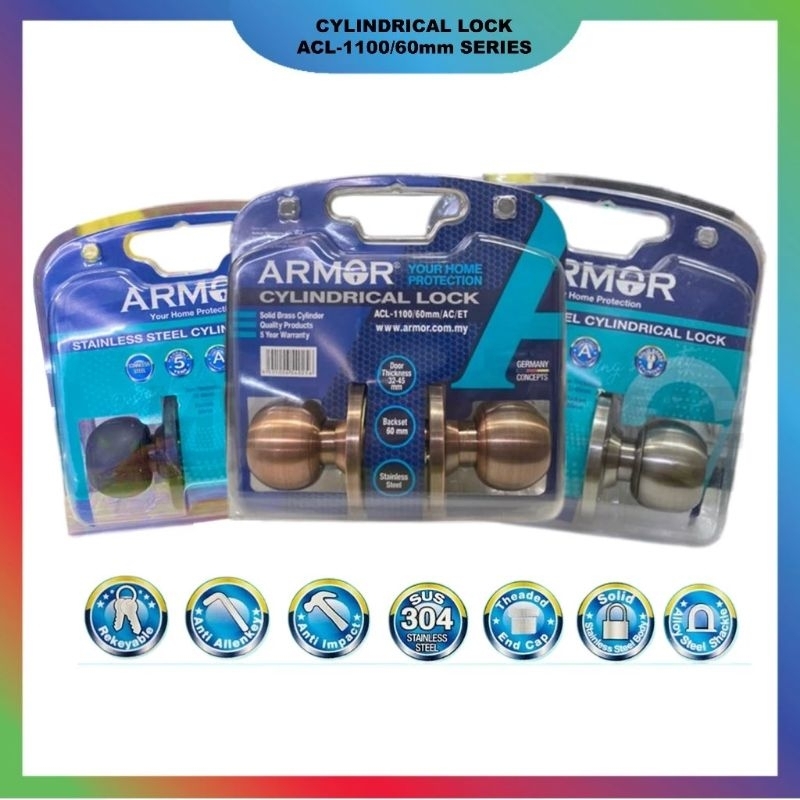 ARMOR ACL-1100 SUS304 STAINLESS STEEL CYLINDER DOOR LOCK SET DOOR KNOB ...
