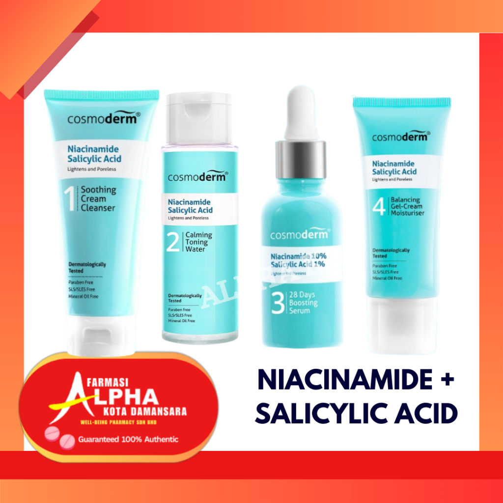 Cosmoderm Niacinamide Salicylic Acid Cleanser, Toning Water, Serum ...
