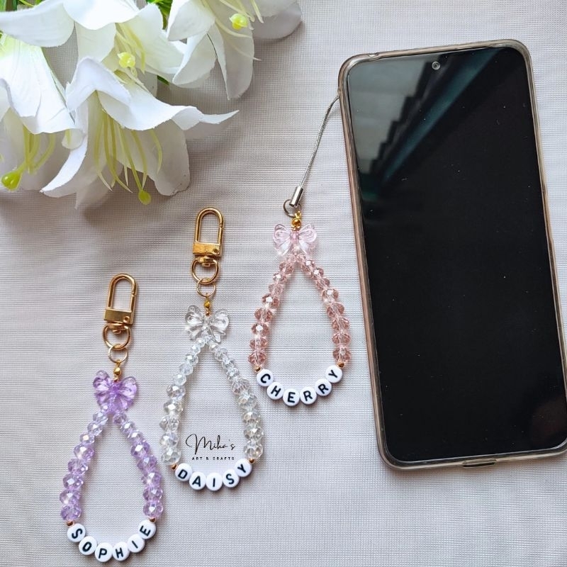 Custom Name Crystal Keychain/Keyring/Handphone Strap (Short Length ...