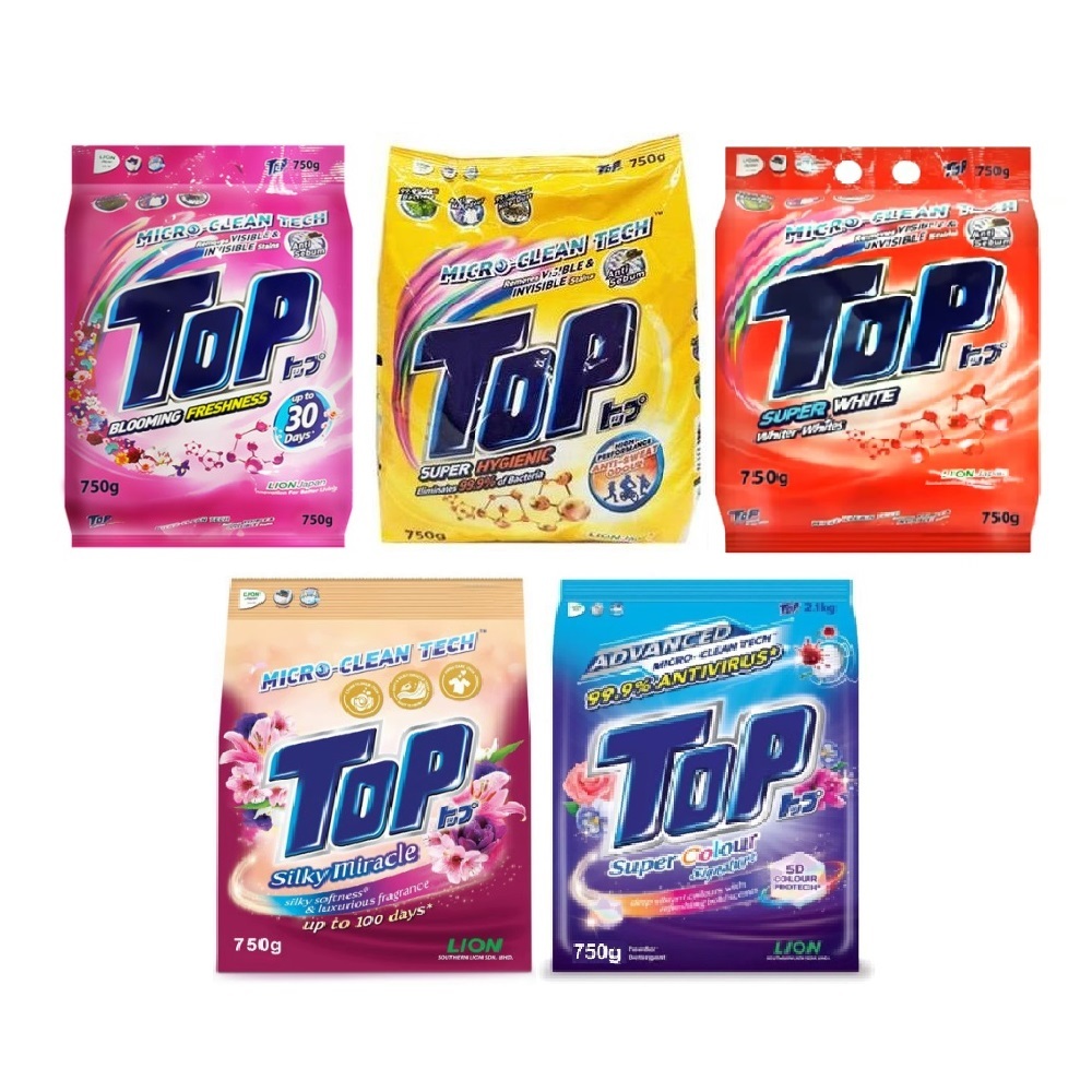 Top Detergent Powder 750g Super White/Super Colour /Silky Miracle /Super Hygienic/Blooming ...