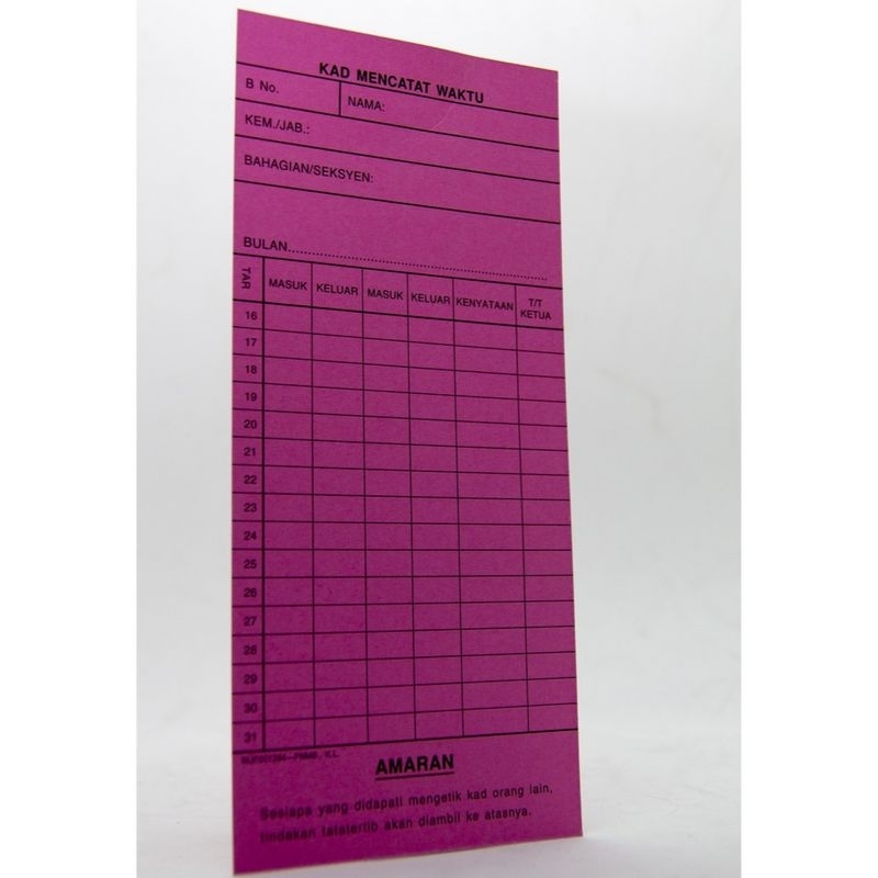 Kad Perakam Waktu - Merah (AM 493E) / PUNCH CARD PINK (50pcs) | Shopee ...