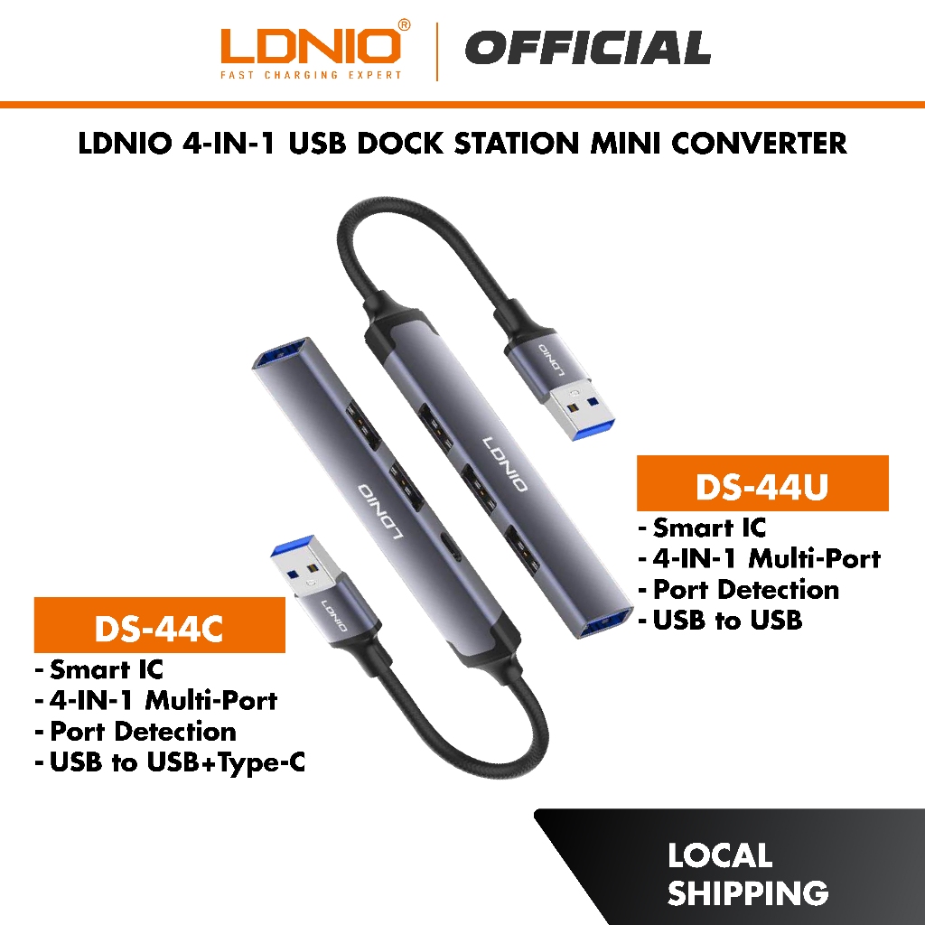 LDNIO DS-44C DS-44U 4-In-1 USB Hub Adapter Dock Station Mini Converter ...