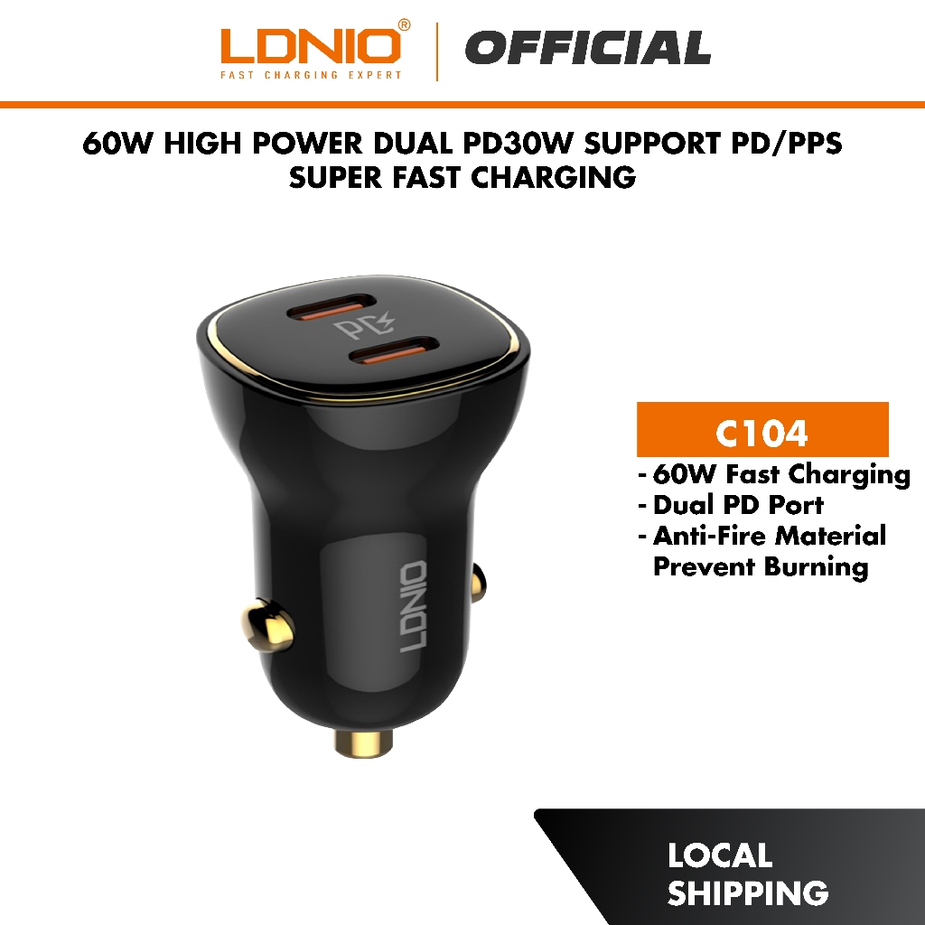 LDNIO C104 60W Dual PD Super Fast Car Charger PD30W Support PD/PPS ...