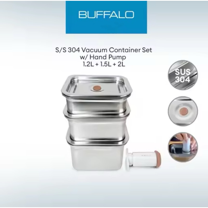[READY STOCK] BUFFALO 1.2L+1.5L+2L S/S 304 Vacuum Container Set Hand ...
