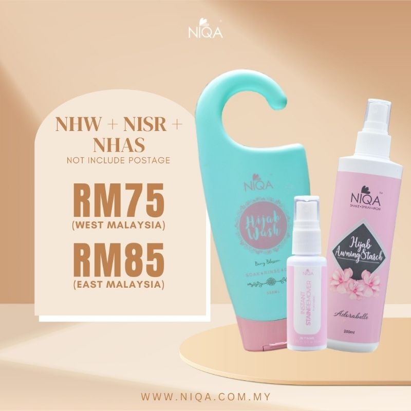NIQA Triple Combo Hijab Wash + Instant Stain Remover + Awning Starch ...