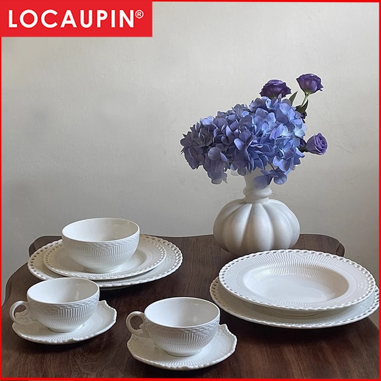 Locaupin Pure White Ceramic Dinnerware, Round Serving Bowls, Tableware ...