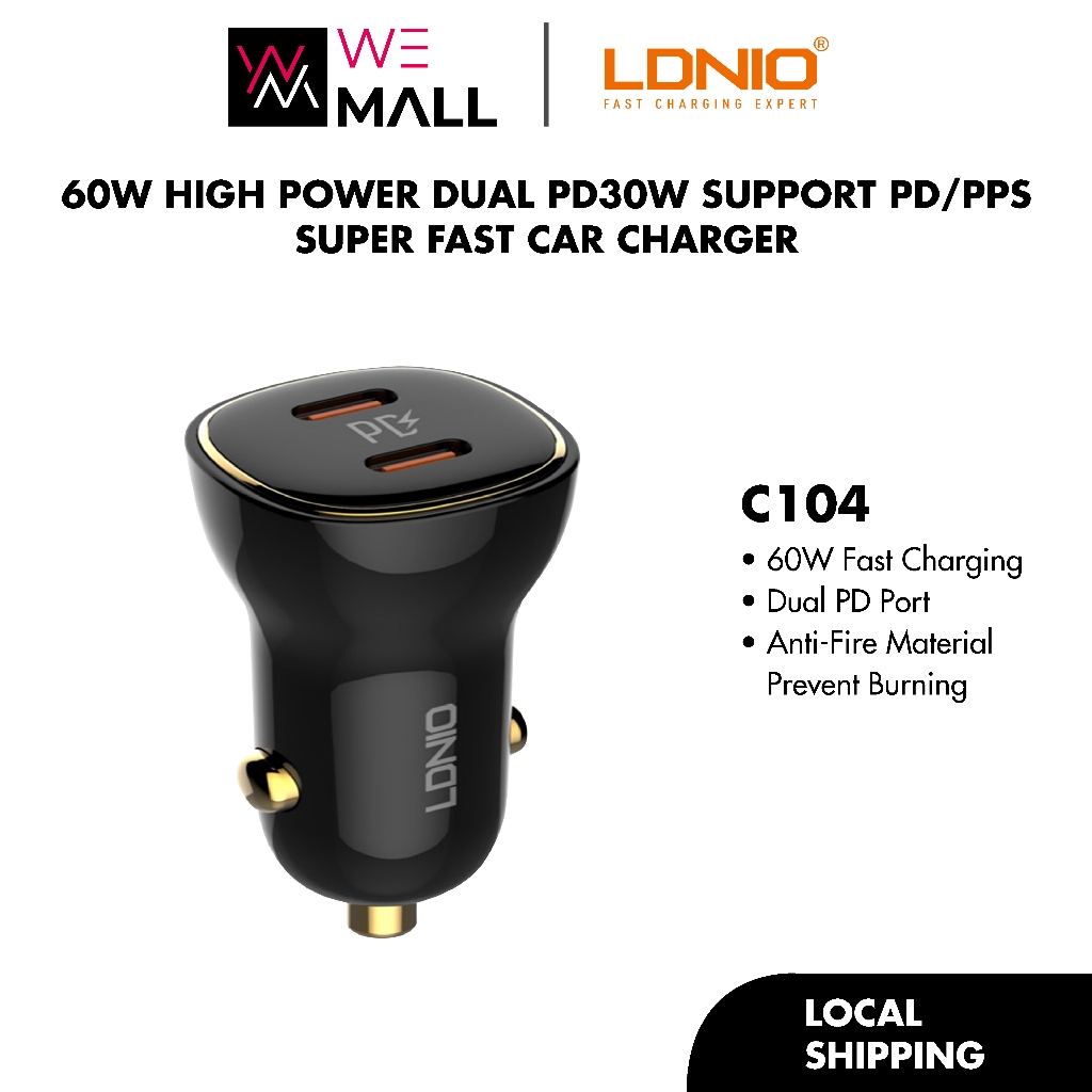 LDNIO C104 60W Dual PD Super Fast Car Charger PD30W Support PD/PPS ...