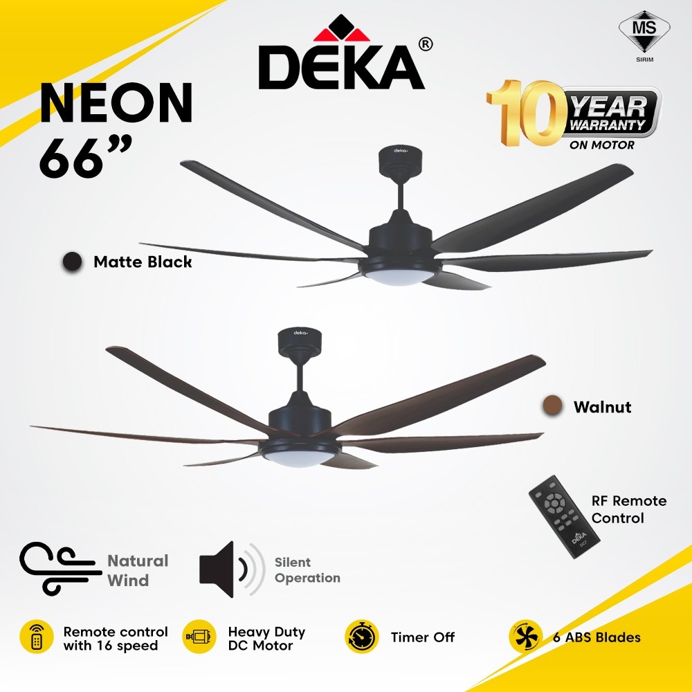 DEKA+ Neon 66” 6 Blade DC motor Remote Control Ceiling Fan / Kipas ...