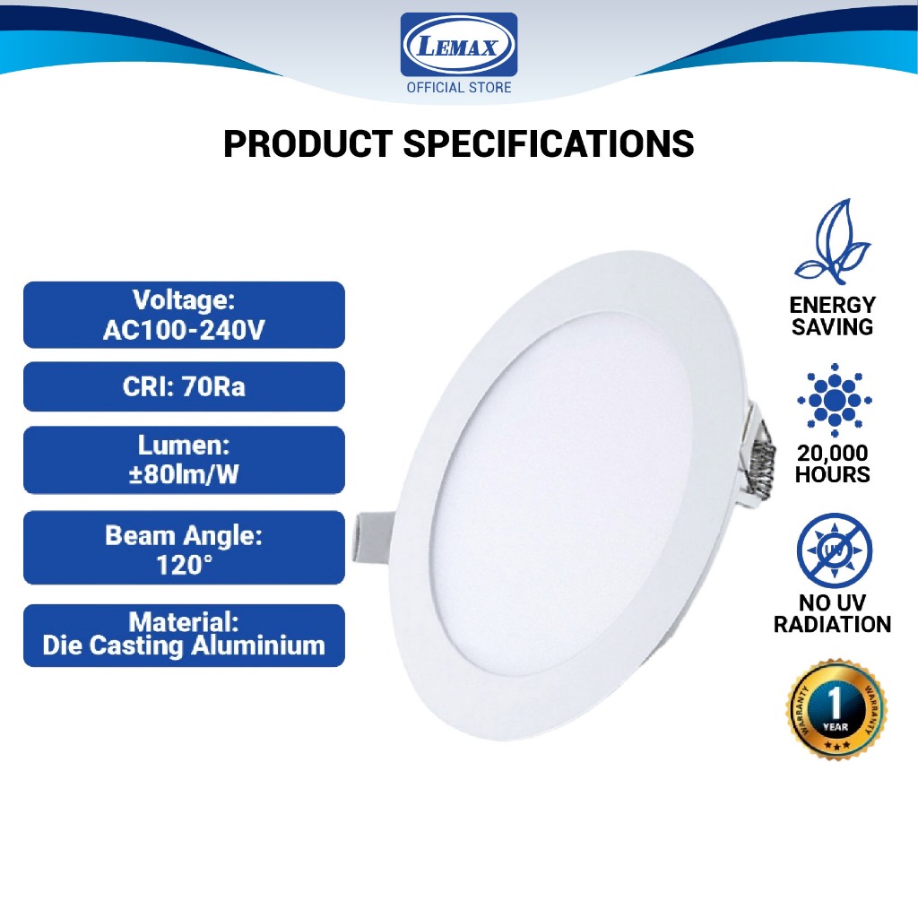 LEMAX LED Downlight - Round/Square (6"/7"/9" & 12W/16W/18W) | Shopee Malaysia