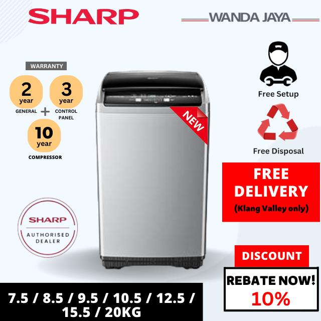Sharp Top Load Washer 7.5 / 8.5 / 9.5 / 10.5 / 12.5 / 15.5 / 20KG Fully ...