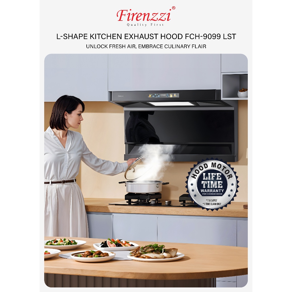 Firenzzi Ultra High Suction Power DC Motor Cooker Hood (2800m3/hr) FCH ...