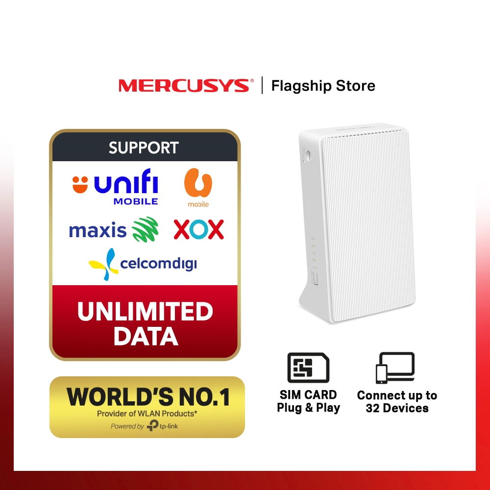 Mercusys 300Mbps Wireless N 4G LTE Plug and Play Router MB110-4G / MB112-4G (Powered by TP-Link ...