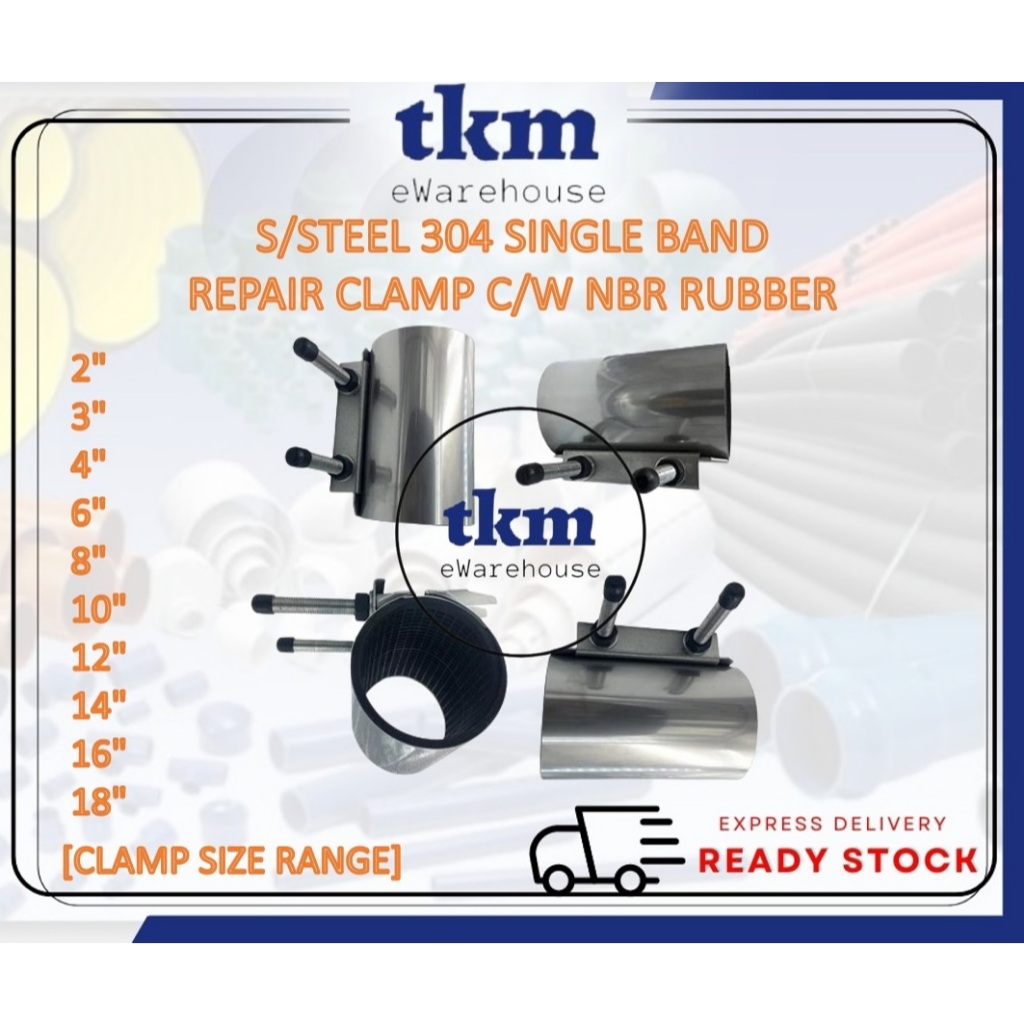 [TKM] SUS304 STAINLESS STEEL SUS304 S/STEEL REPAIR CLAMP C/W NBR RUBBER ...