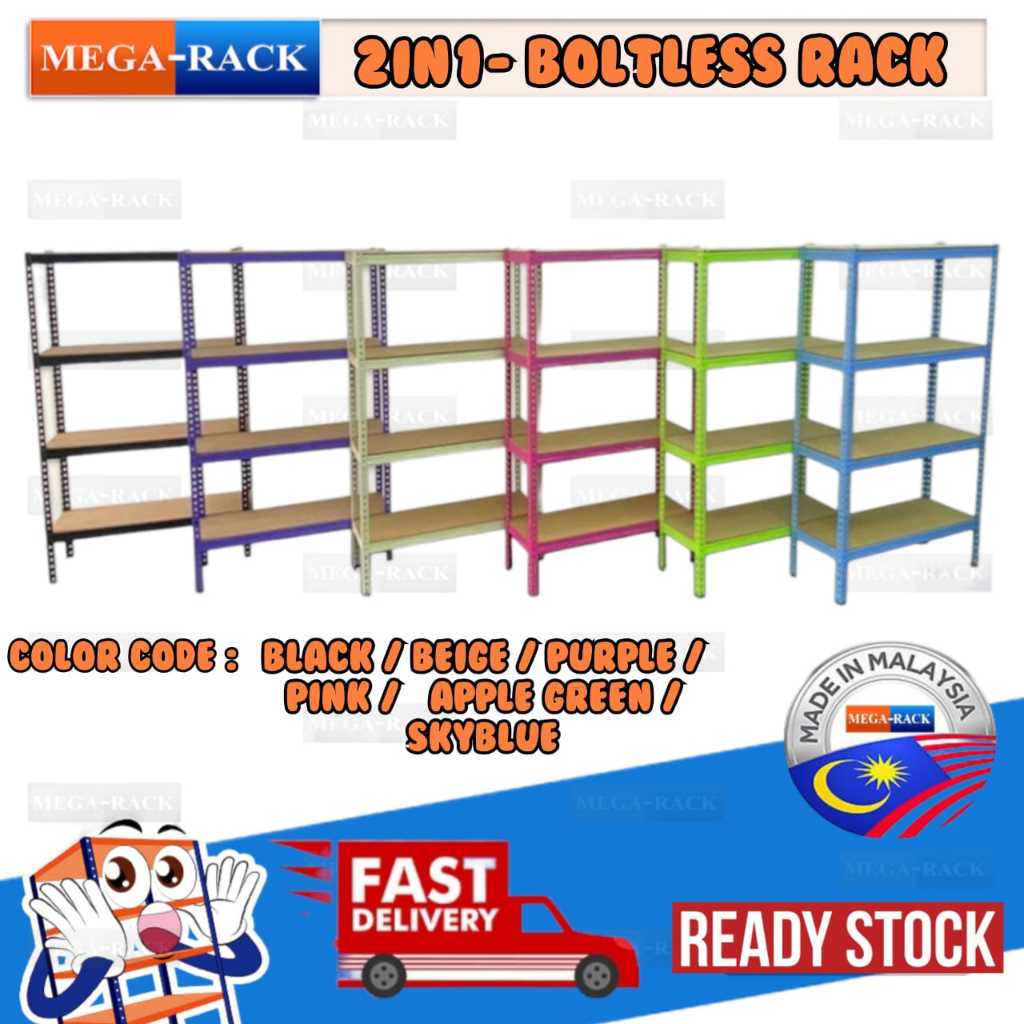BOLTLESS RACK - 2IN1 SERIES - 30CM X 90CM X 150CM X 4 LEVELS | Shopee ...