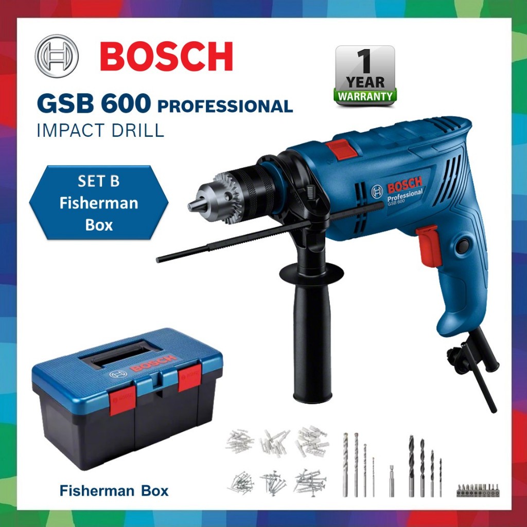 BOSCH GSB 600 Impact Drill 600W Fisherman Box / GSB600 GERUDI IMPAK ...