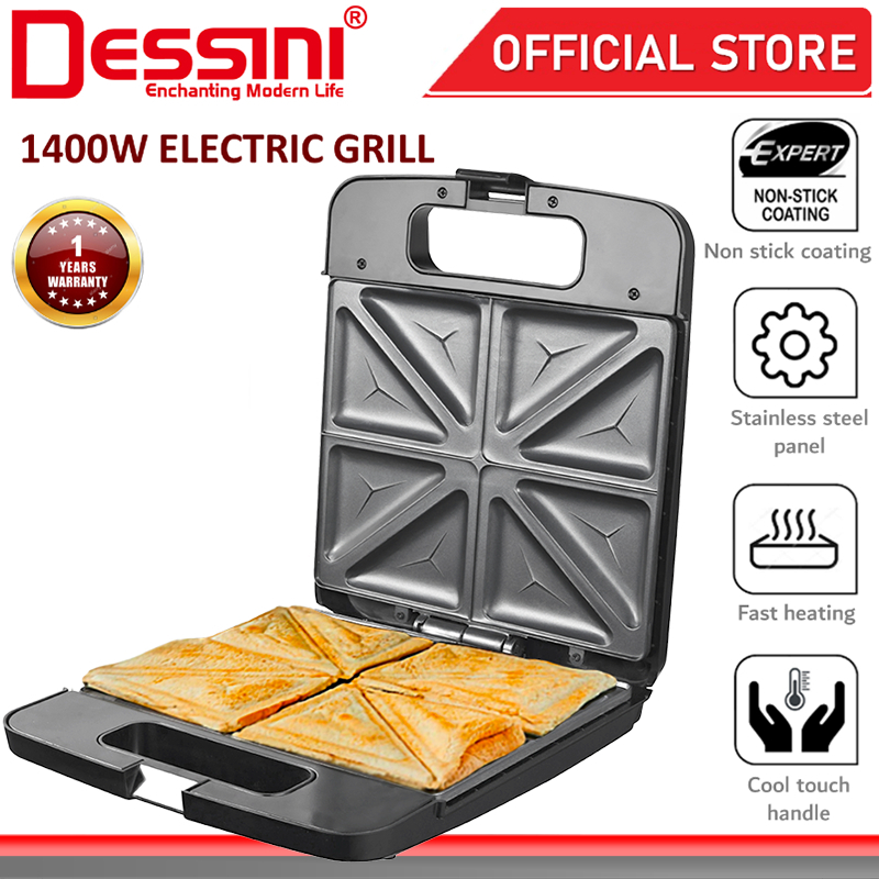 DESSINI ITALY Double Sided Electric Pizza Panini Waffle Sandwich Maker ...