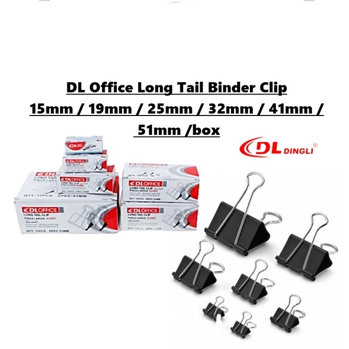 DL Long Tail Binder Clip (15mm / 19mm / 25mm / 32mm / 41mm / 51mm)/box ...