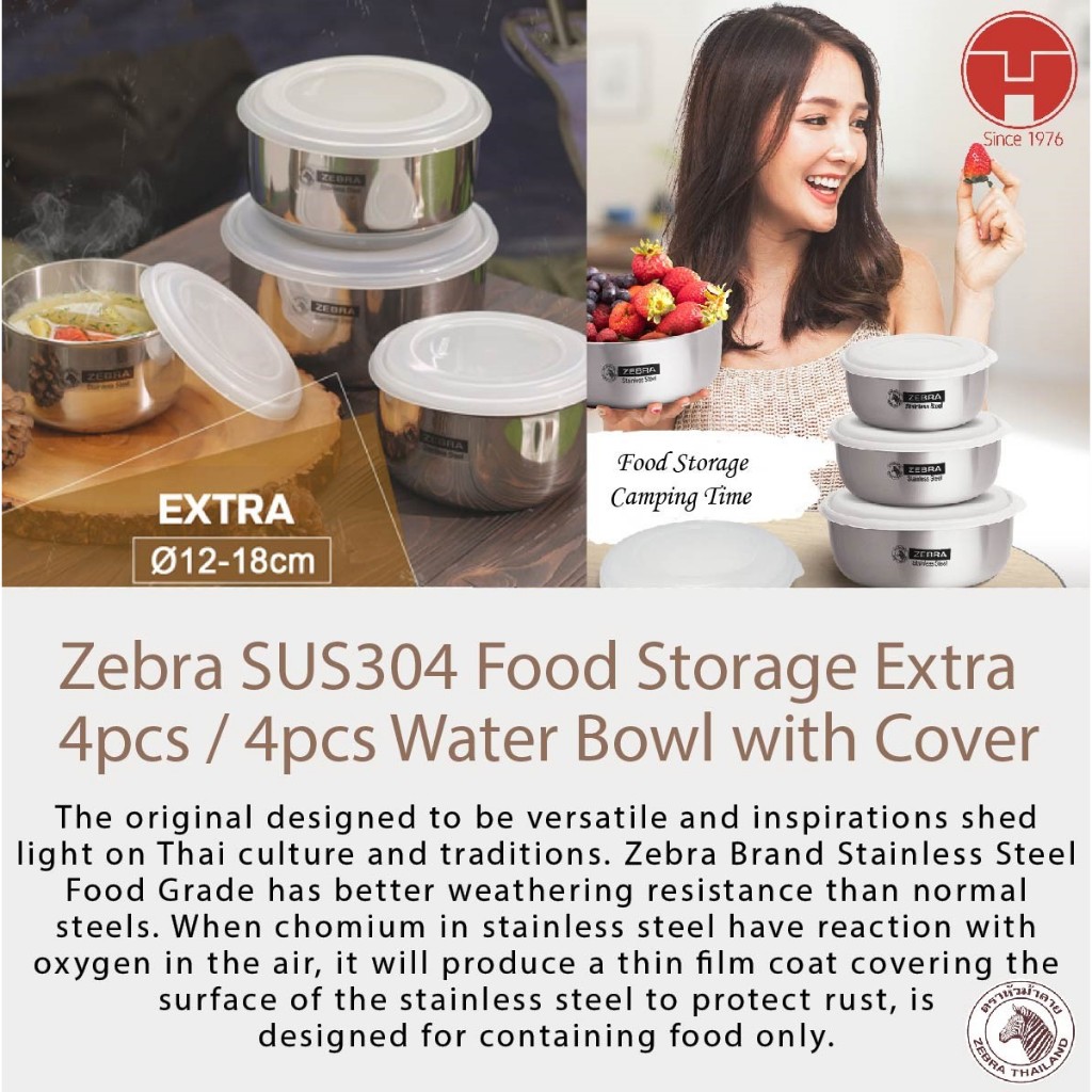 [TeoHin] Zebra SUS304 Food Storage Extra 4pcs / 4pcs Water Bowl with ...