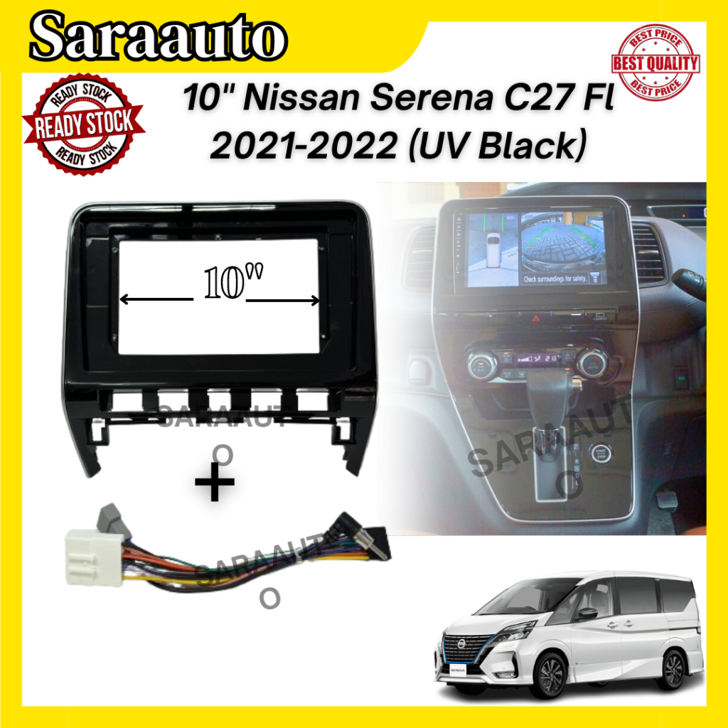 Android Player Casing 10" Inch ( UV Black ) Nissan Serena C27 FL 2021 ...