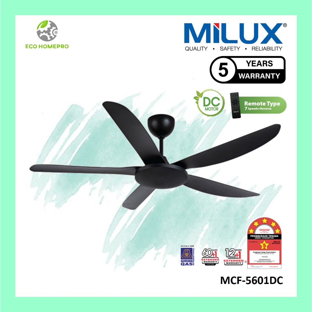 Milux 56" DC Motor Ceiling Fan with Remote Control MCF-5601DC (Black ...