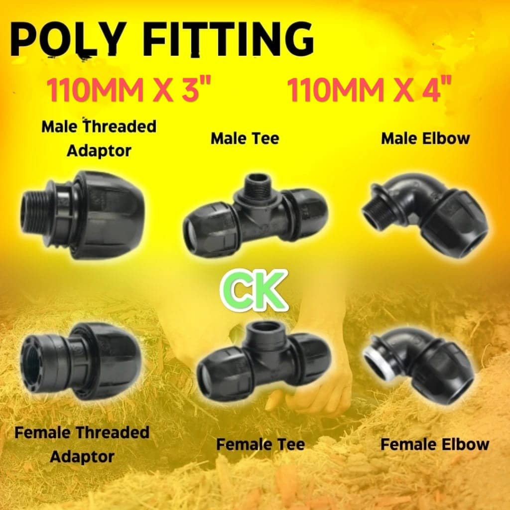 HDPE Poly Pipe Fitting 110mm x 3"~4" Poly Pipe Connector MTA/ FTA/ Male Tee/ Female Tee/ Male ...