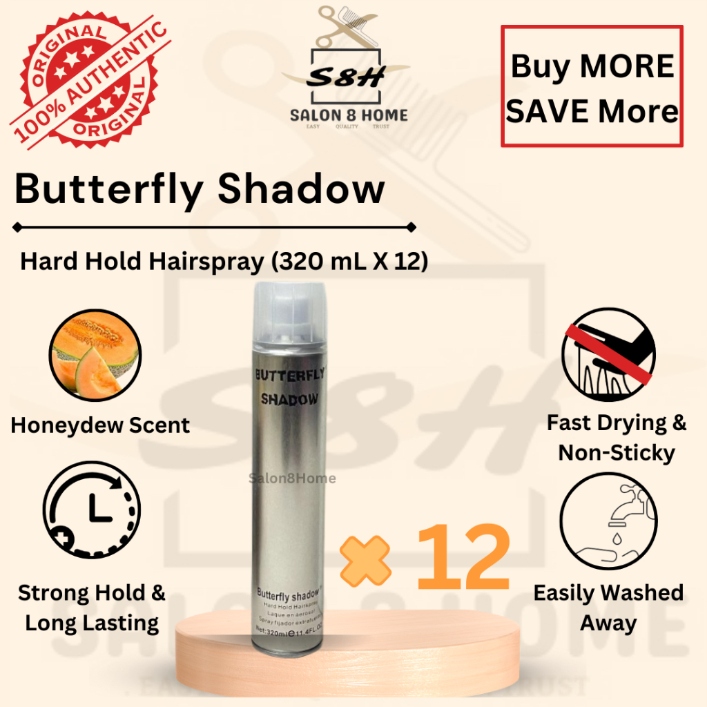 Butterfly Shadow Strong Hold Hair Spray 320ml X 6 bottles / 320ml X 12 ...