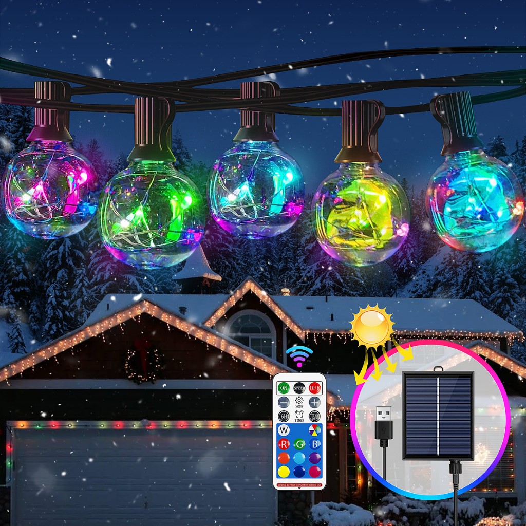 Solar String Lights Color RGB Outdoor Lights USB Dual PowerG40 Globe ...