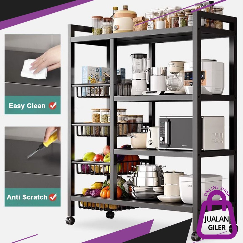 RAK DAPUR KITCHEN STORAGE RACK WITH WHEELS KITCHEN RACK SHELF UNIT ...