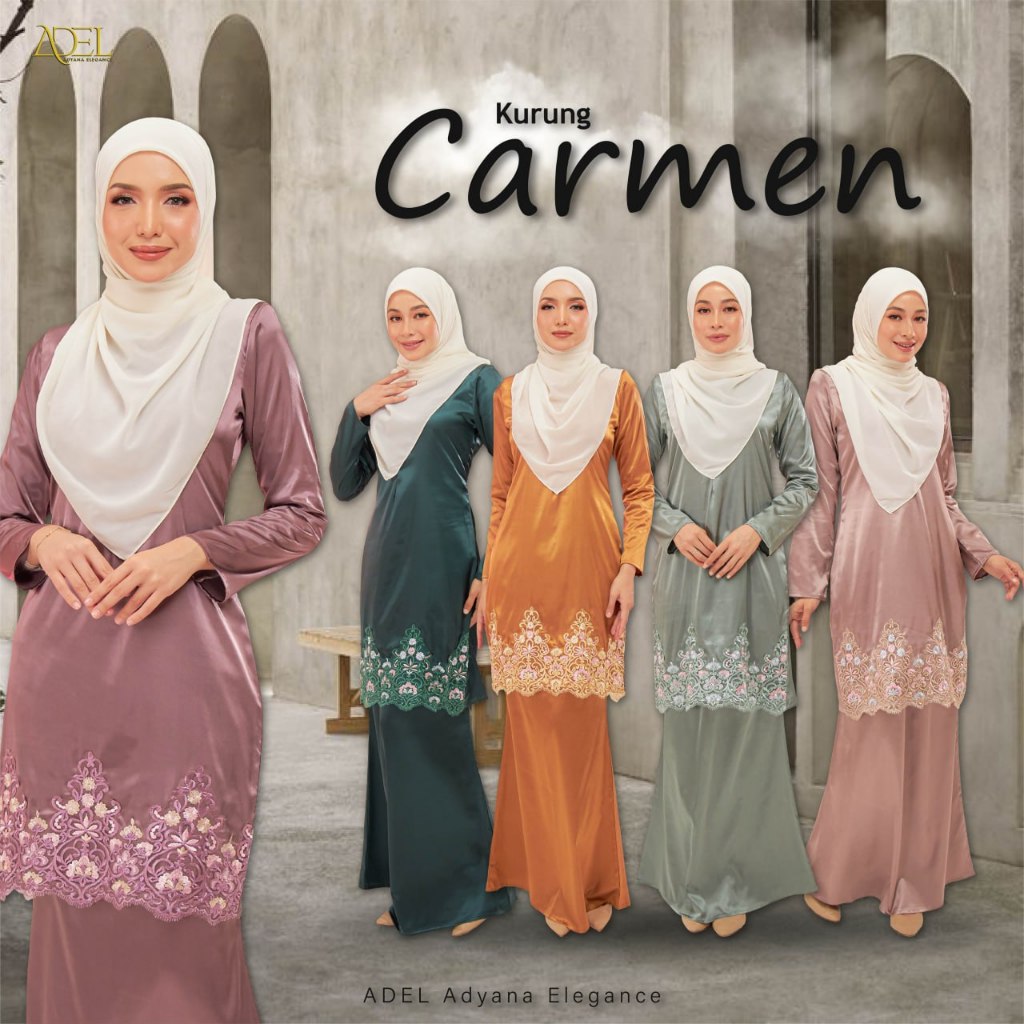 READYSTOCK | ADEL BAJU KURUNG MODEN CARMEN PLUSSIZE | PREMIUM SATIN | KURUNG MODEN VIRAL 2024 ...