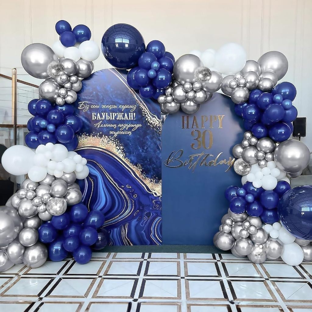 109pcs Garland Belon Biru, Belon Lateks Biru Laut Putih, Belon Konfeti ...
