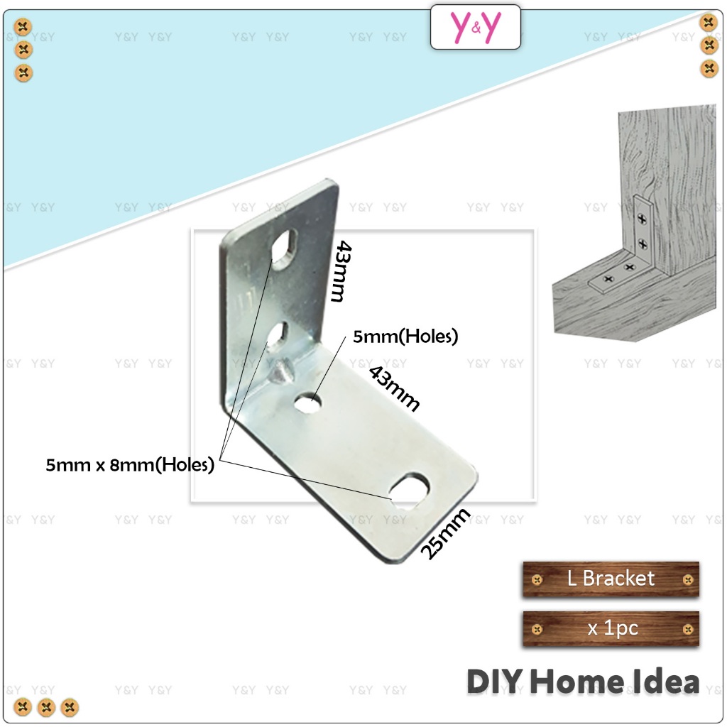 Y&Y Eco 25mm x 43mm Furniture Angle Bracket / L Bracket / Corner Joint ...