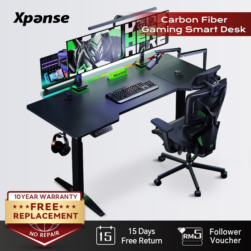 Xpanse Electric Carbon fibe Gaming Table Office table Meja gaming height adjustable table Study ...