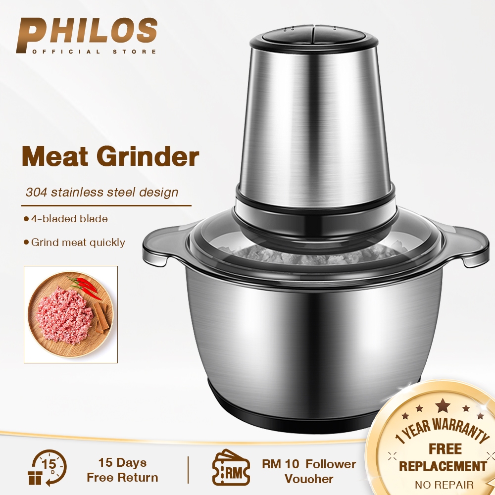 PHILOS Chopper Blender 2L Meat Grinder Stainless Steel Chopper 550W Electric Food Processor ...
