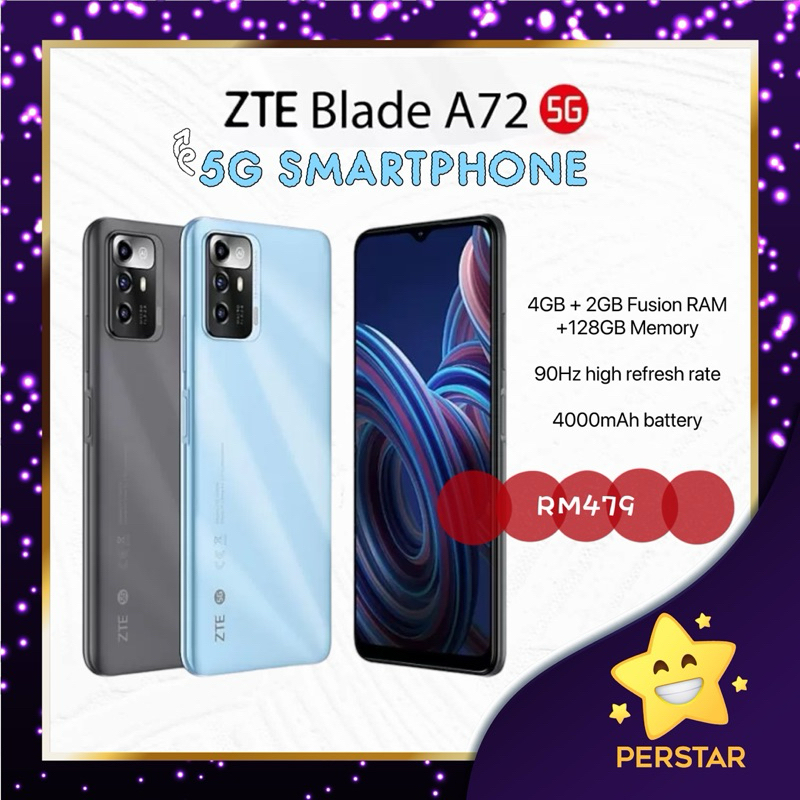 [ MY SET ] ZTE Blade A72 5G (4GB + 2GB Fusion RAM+128GB Memory) l ...