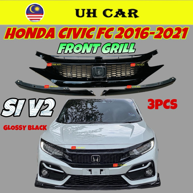 (SI V2) Honda Civic FC 2016-2021 SI Front Bumper Grill Grille Glossy ...