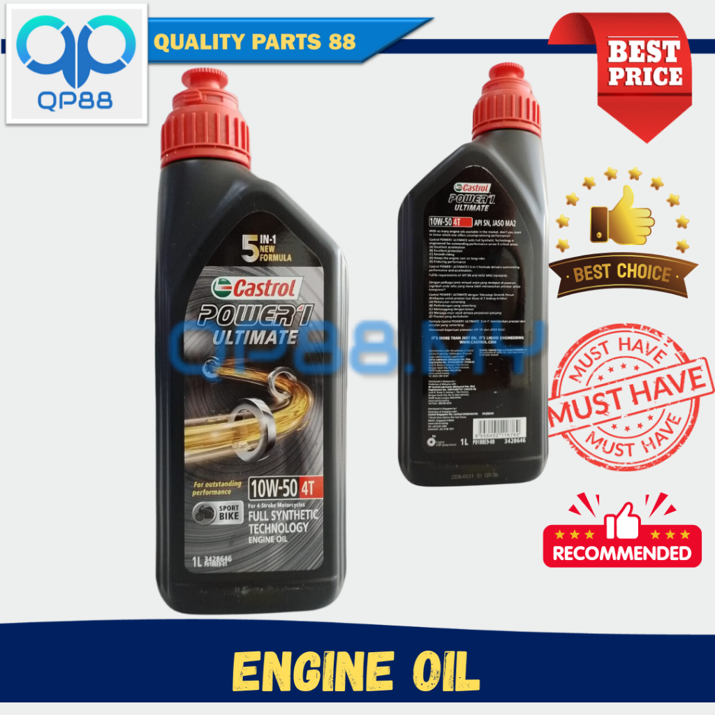 CASTROL POWER1 Motorcycle Engine Oil Minyak Injin Minyak Hitam Motor 1L ...