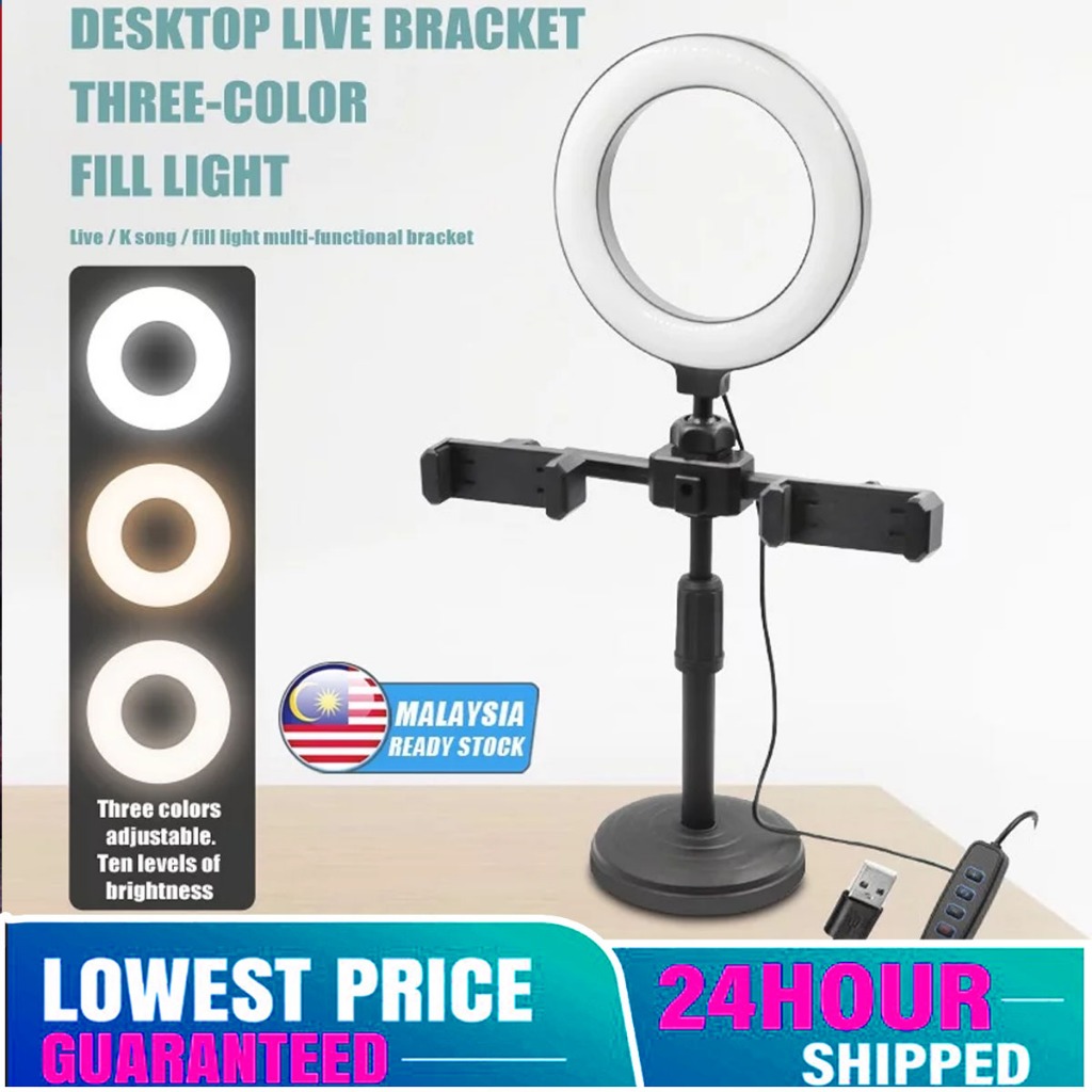 Mini Ring Light Stand Dual Phone Holder Adjustable Tripod Stand For ...