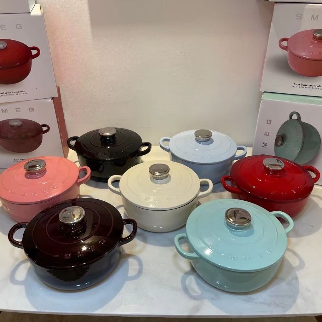 SMEG 24cm cast iron enamel pot 4.2L Cooking Pot Stew Pot Enamel Coating ...