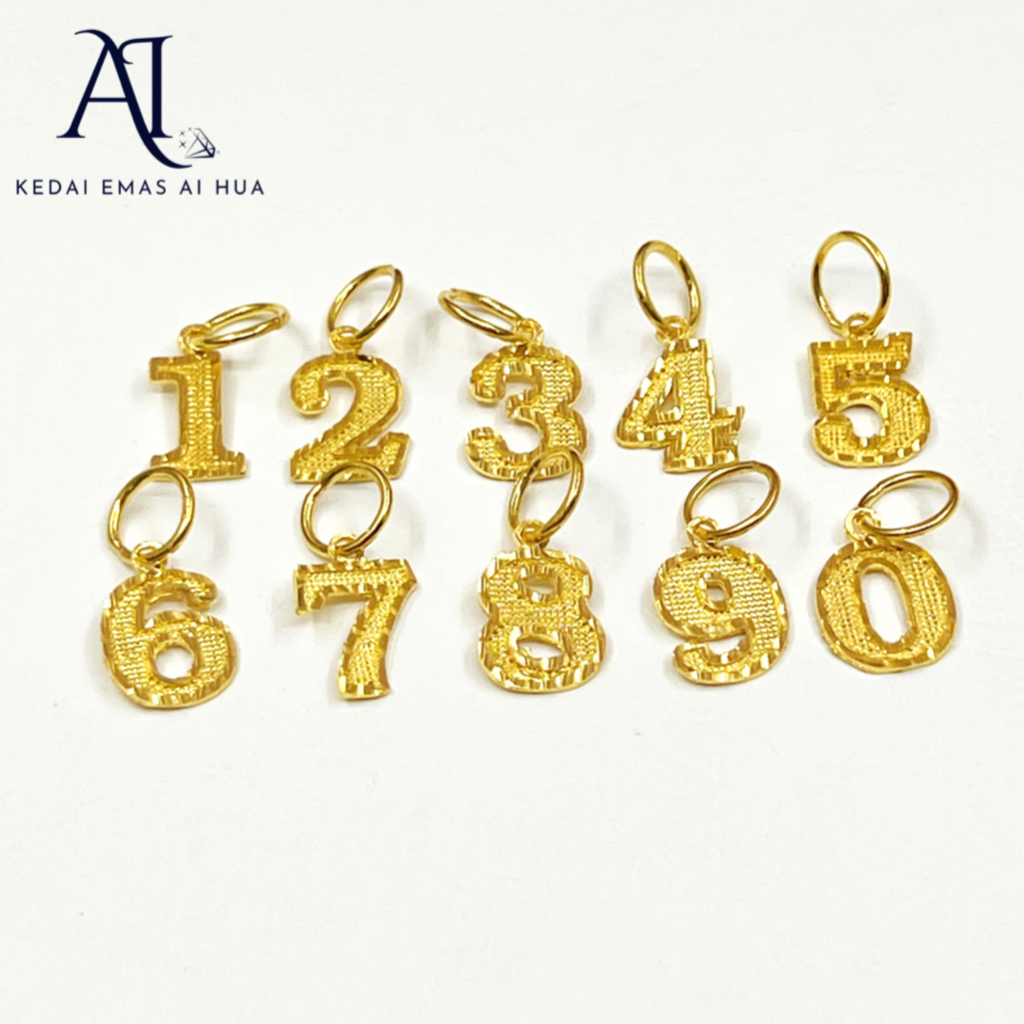 AIHUA Loket Angka Padu 2D Emas 916 / 916 Gold Solid 2D Number Pendant ...