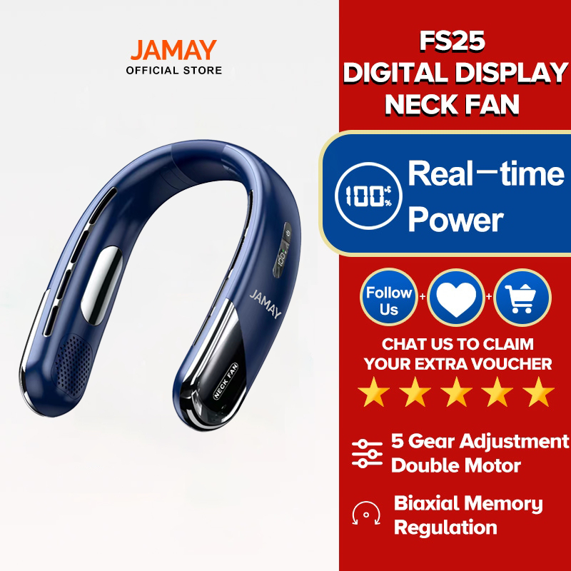 JAMAY Portable Neck Fan Bladeless Fan LED Digital Display Rechargeable ...