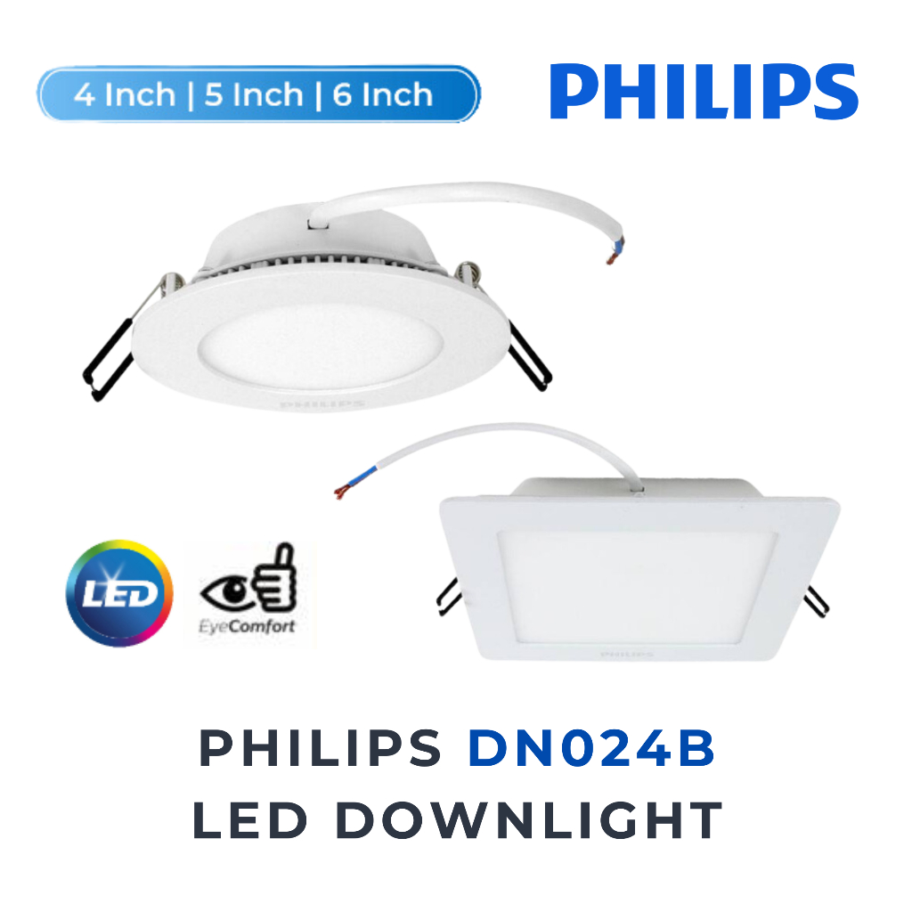 PHILIPS DN024B LED Downlight SQUARE ROUND 6W 11W 15W 20W 4" 5" 6" 3000K ...