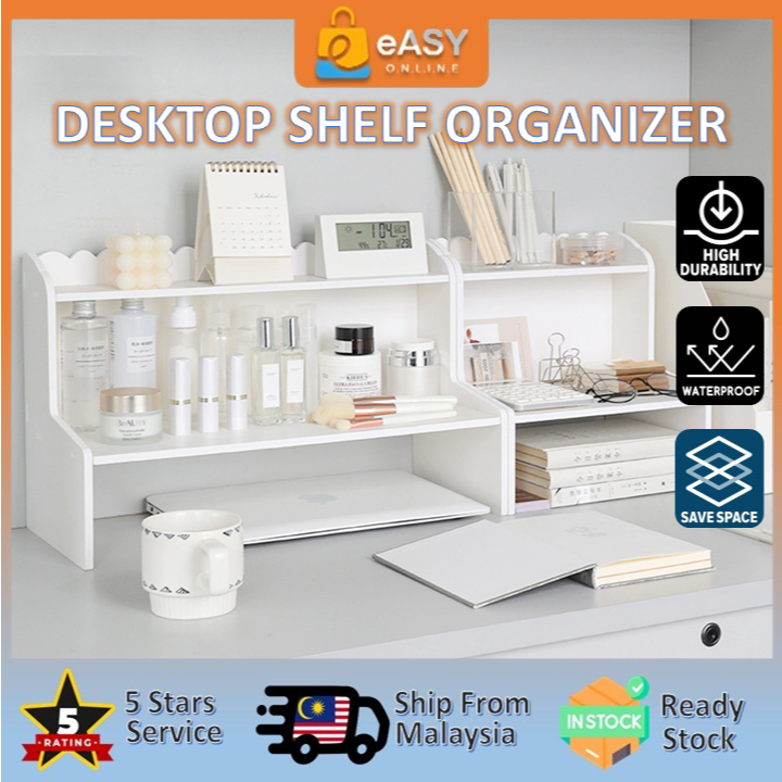 【eASY】Desktop Storage Organizer Shelf Rack Cosmetics Office Study Table ...