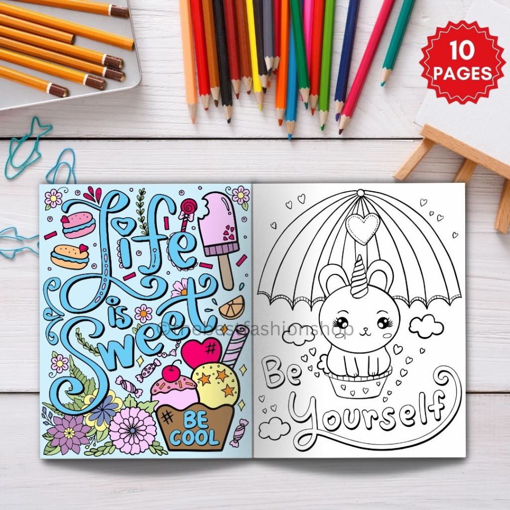 067 [Softcopy PDF] 10 Life is Sweet Be Cool Quotes Coloring Pages ...